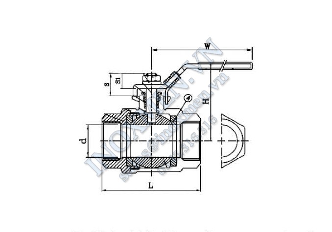 Van bi 2PC tay gạt nối ren, inox 304, PN16, DN25